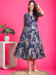 Presha Women Fit and Flare Multicolor Below Knee Dress - Buy Presha ...