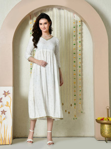 THE UNIQUE FABS Women Fit and Flare White Midi/Calf Length Dress - Buy ...