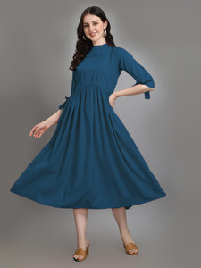 genius fashion Women Fit and Flare Black Dress - Buy genius fashion ...