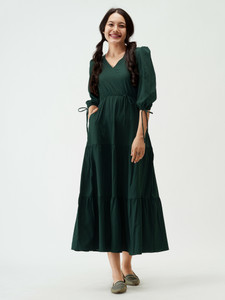 Aask Women Fit And Flare Green Ankle Length Dress Buy Aask Women Fit