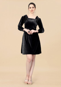 Aika Women A-line Black Above Knee/Mid Thigh Length Dress - Buy Aika ...