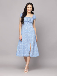 NANCHI Women A-line Blue Midi/Calf Length Dress - Buy NANCHI Women A ...