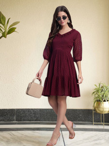 Umoly Women Fit and Flare Purple Knee Length Dress - Buy Umoly Women ...