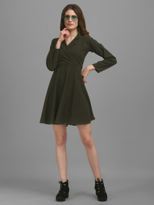 PURVAJA Women Fit and Flare Black Above Knee/Mid Thigh Length Dress ...
