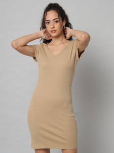 GUTI Women Bodycon Beige Above Knee/Mid Thigh Length Dress - Buy GUTI ...