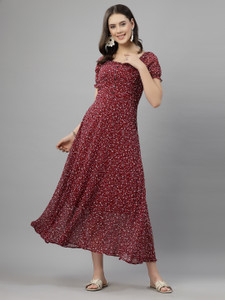 AAYU Women Fit and Flare Maroon Maxi/Full Length Dress - Buy AAYU Women ...