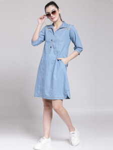 PLUSS Women Shift Blue Above Knee/Mid Thigh Length Dress - Buy PLUSS ...