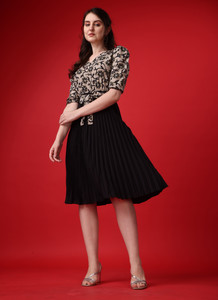 Deklook Women A-line Black, Beige Above Knee/Mid Thigh Length Dress ...