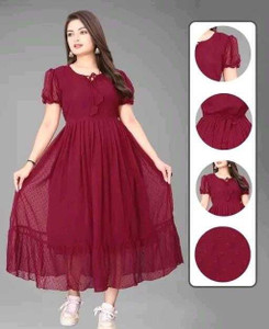 SRK COLLECTION Women Drop Waist Pink Midi/Calf Length Dress - Buy SRK ...