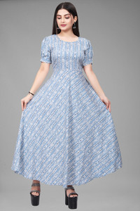 Maruti Nandan Impex Women Maxi Black, Light Blue, White Dress - Buy ...