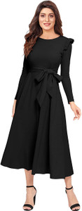 COOK HOUSE Women Gown Black Midi/Calf Length Dress - Buy COOK HOUSE ...