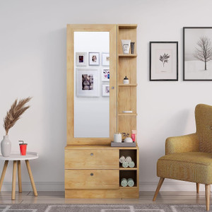 Hexa Red Dressing Table with Mirror Two Drawer Storage Engineered Wood ...