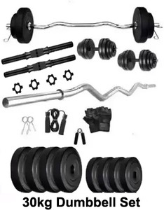 L'AVENIR 30 kg 30KG PVC Weight Plates + 2 Dumbbell Rods + Fitness ...