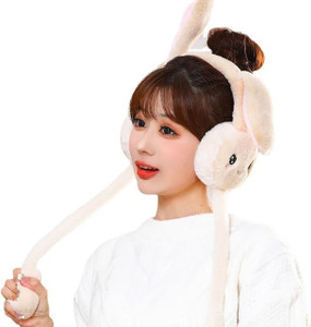 RICHMEN White Moving Ears Air Pump Earmuff for Girls/Women Winter Cute ...