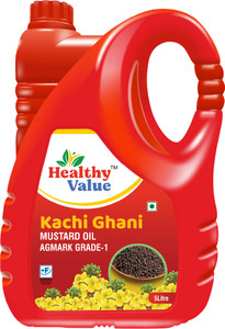 Healthy Value Kachi Ghani Pure Mustard Oil 5 L Jar | Sarson Tel 5 ltr ...