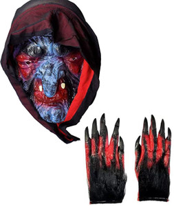 Brown Leaf Demon Devil Bhoot Face Mask with Gloves for Halloween Theme ...