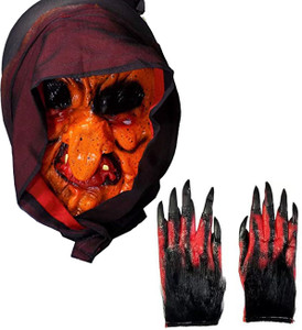 Brown Leaf Fancy Scary Bhoot Face Mask And Gloves For Haunted Party ...