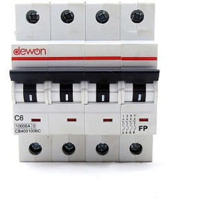 Dewon Electric 63-A, ampere 4-Pole C Curve MCB, 10kA , Center Knob 63A ...