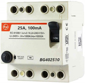 L&T SWITCHGEAR RCCB 25AMP 4POLE 100mA BG402510 MCB Price in India - Buy ...