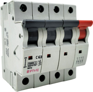 b'five C63A. Three Pole C Curve Tpn Mcb (Triple pole+Neutral) mcb BSF ...