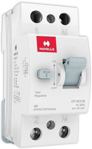 HAVELLS RCCB 'AC' Type DP PVC Plastic Base Model DHRGCTDF030032 MCB ...