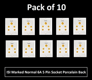 Sauran Pack of 10 Normal 6A 5 Pin Socket (Porcelain Back) (EAP159.3) 6 ...