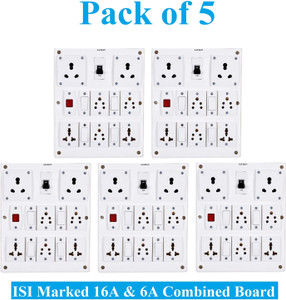 Sauran Pack of 5 16A Combined Board With Wire(7 Socket, 1 MCB, 1 ...