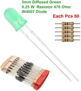 ELPH 5mm Green LED, 1N4007 Diode, 470E 1/4W Resistor Each Pcs 50 ...