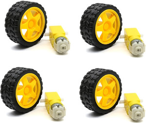 R&D Dual Shaft DC BO Motor With Rubber Robot Wheel Black Yellow Pack of ...