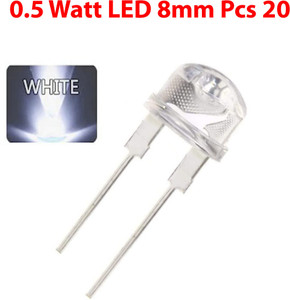 ELPH 20 Pcs 0.5 Watt Super Bright Transparent LED 8mm 3V DC 2 Pin ...