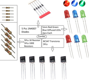 gobagee 5x BC547, 5x Diode,1K and 100E Resistor 5 each, Red, Green Blue ...