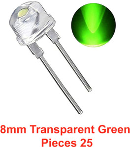 ELPH 8mm Super Bright LED | Transparent-GREEN | 3V DC | 2 Pin | Pack of ...