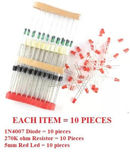 uneeds Combo of 10x5mmLed,10x1N4007 Diode,10x270K Resistors for 220V AC ...