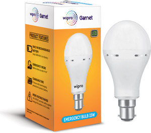 Wipro 15W Rechargeable LED (Pack of 1) with backup of upto 4 hrs Bulb ...
