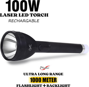 24 ENERGY 100W Laser LED Torch + Bright Back Tube Rechargeable with ...