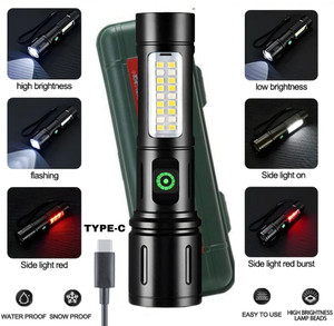 DPM LONG RANGE XPE+COB Flashlight Rechargeable Zooming METAL Torch ...