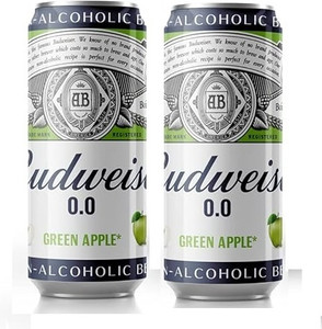 Budweiser 0.0 Non alcoholic Green Apple Can 330ml (Pack of 2) Hydration ...