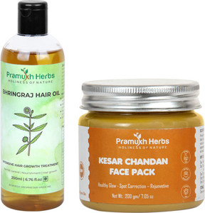 pramukh herbs Bhringraj hair oil + Kesar chandan face pack Price in ...
