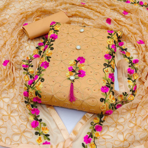 GUNVANTI FAB Cotton Blend Embroidered Salwar Suit Material Price in ...