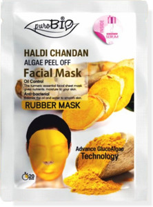 purobio Haldi Chandan GlucoAlgae Peel Off Rubber Facial Mask With Serum ...