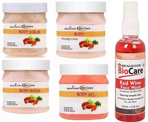 BEAUCODE BioCare Body Facial Kit 250gm Each with Red Wine Face Wash ...
