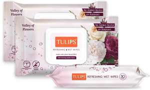 Tulips Refreshing Wet Wipes Valley of Flowers 100% biodegradable, 30 ...