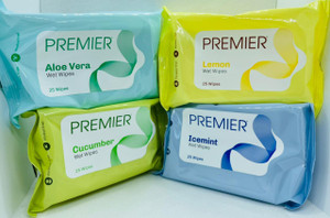 Premier 100 WET WIPES (ALOEVERA, CUCUMBER, LEMON, ICEMINT) 25 WIPES ...