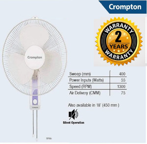 Crompton HIGH SPEED Wall Fan 100% COPPER Silent Operation LONGER LIFE15 ...