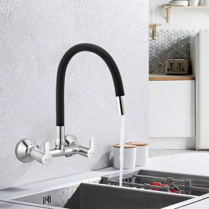 RUHE Pavo Double Lever Sink Mixer and Flexible Silicon Black Spout ...