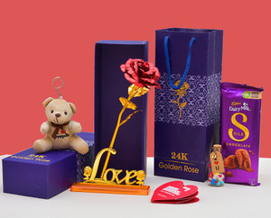 PRIDE STORE Red Rose, Blue Box,Love Stand,60 Gram Dairy Milk,Teddy ...