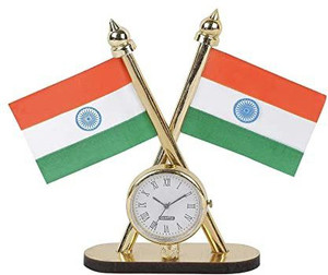 GEPRONIX Indian Flag with Clock for Office Table Double Sided Wind Car ...