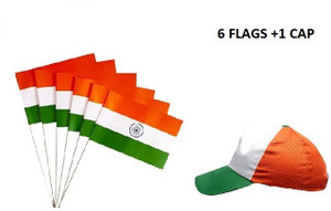 Kavin Combo of 6 Indian Flags + 1 Tricolor Cap for Men/Women Rectangle ...