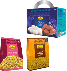 Haldiram's Sweet Wonder 1kg, Khatta Metha (200gm), Falhari Chiwda ...