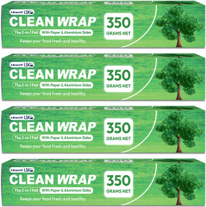 Cleanwrap 350 Grams 2-in-1 Aluminium Foil & Paper (Pack Of 4), Keeps ...